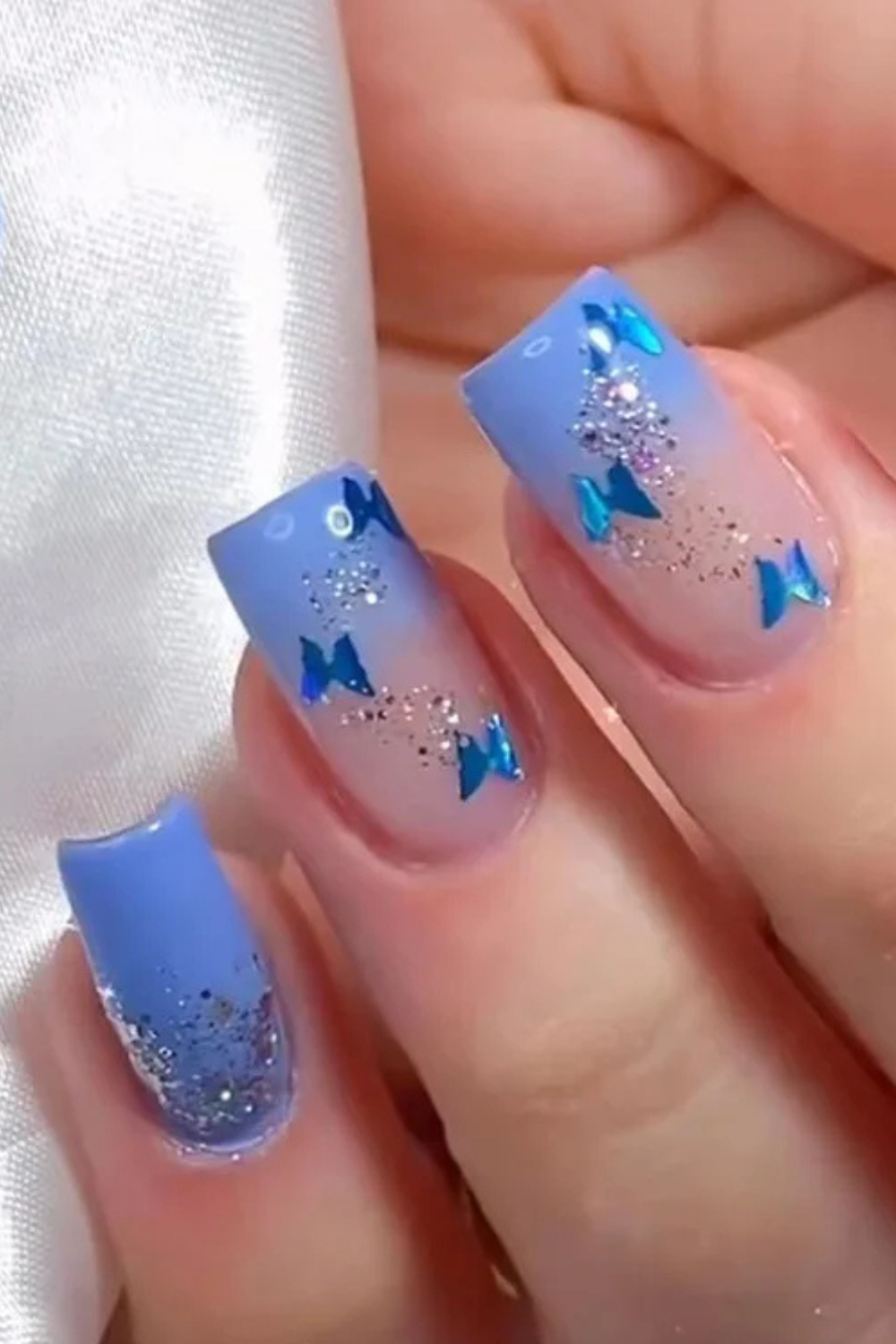 24 pieces of short square French Fresh butterfly fingernail with 1 fil