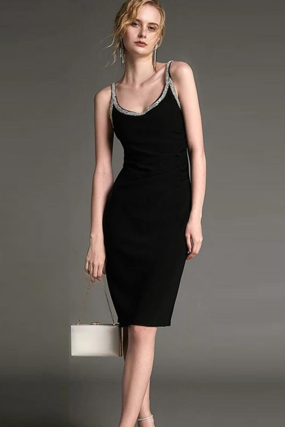 Luxury Crystal Neckline Open Back Party Night Dresses Black Short Club