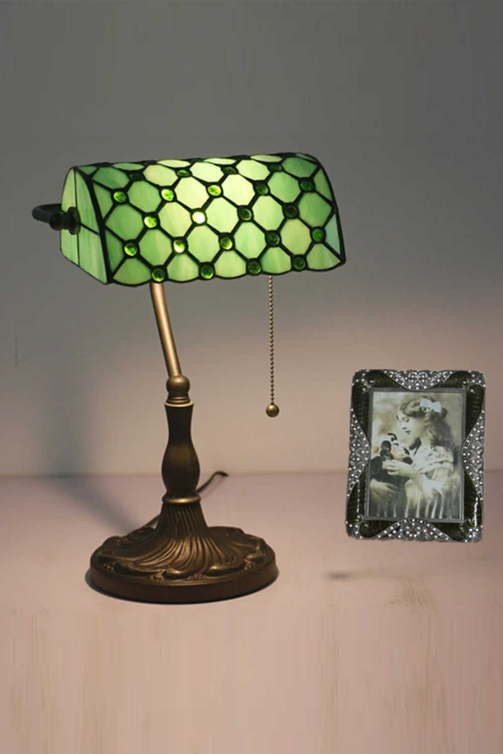 Bedside Table Lamps Standing Bank Desk Lighting Stained Glass Fixture