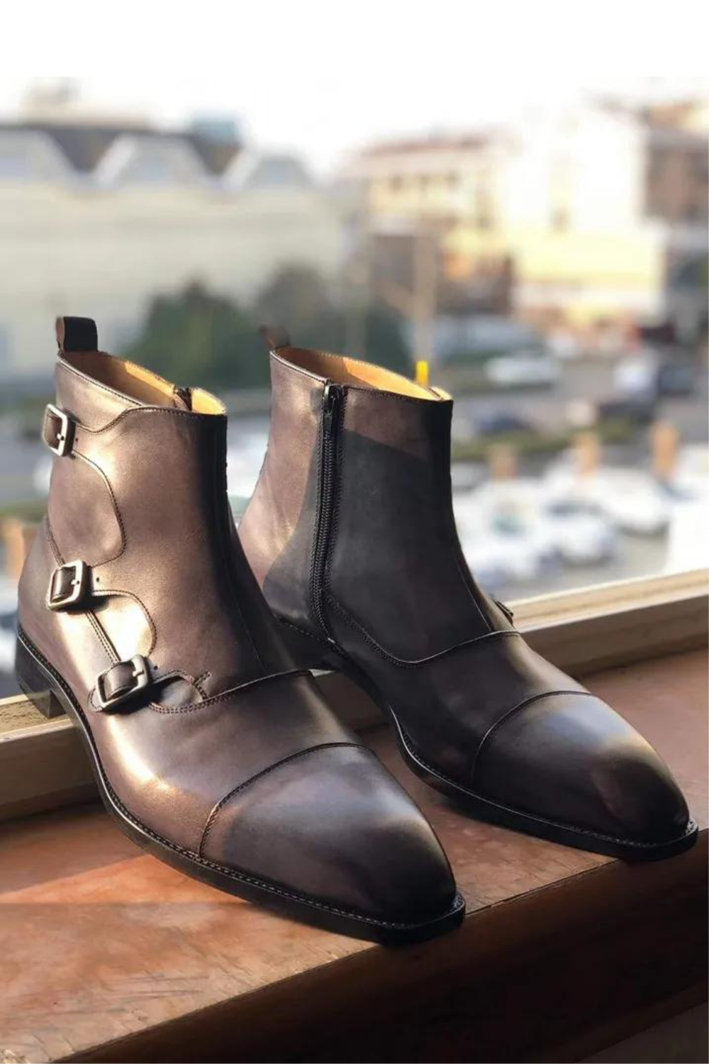 Handmade Buckle Leather Outsole Boot Full Grain Calf Leather Men Offic