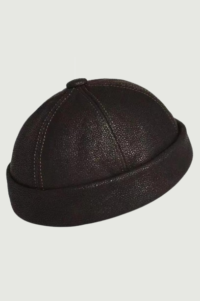 Retro Real Leather Hat Men Genuine Cap Male Brimless Warm Round Skullc