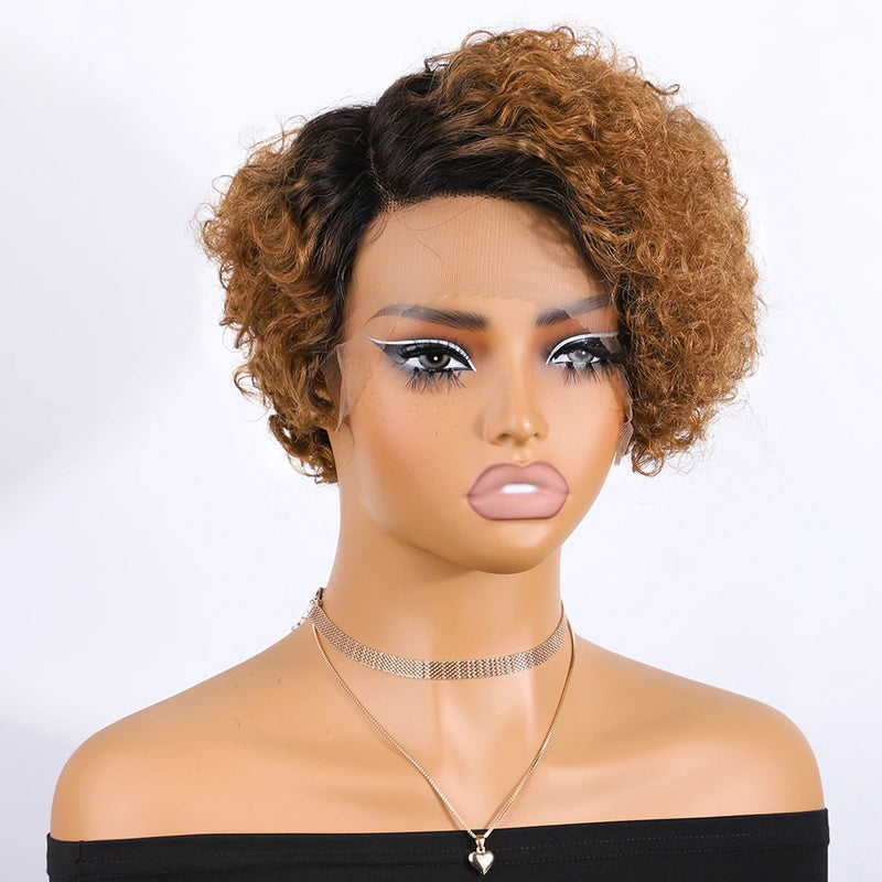 Hair Wigs Long Pixie Cut Curly Bob Side Part Lace Front For Women Remy
