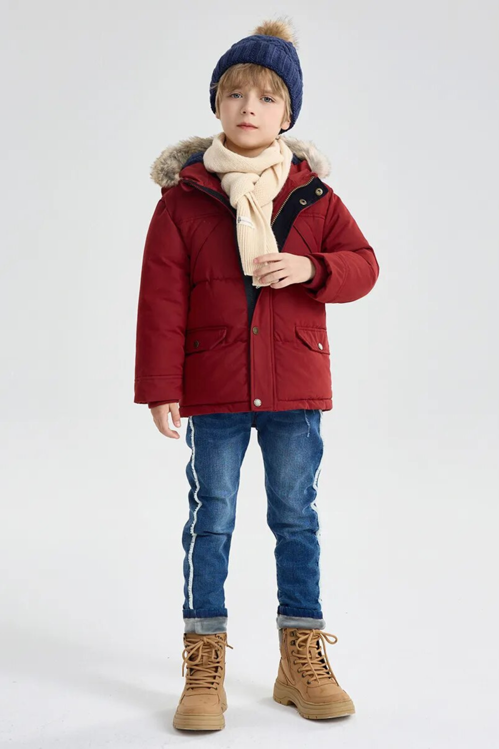 Little Boys Winter Jacket Toddler Kids Puffer Faux-Down Sherpa Lined F